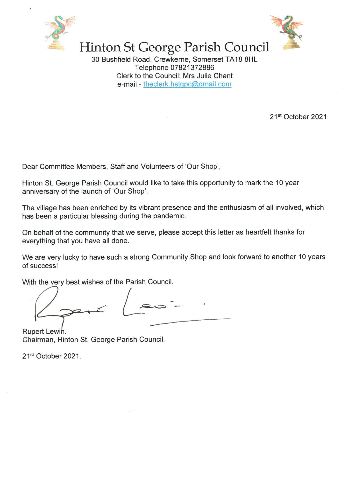 Letter from Parish Council H St. G – ourshophinton.org